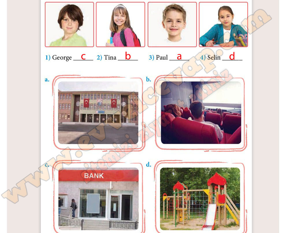 Listen and match the people with the places. | Ödev Zamanı