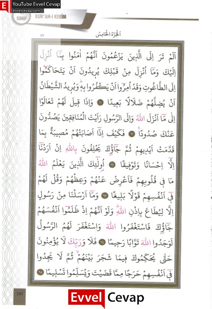 9. Sınıf Kur’an-ı Kerim Ders Kitabı Cevapları Meb Yayınları Sayfa 180 | Ödev Zamanı